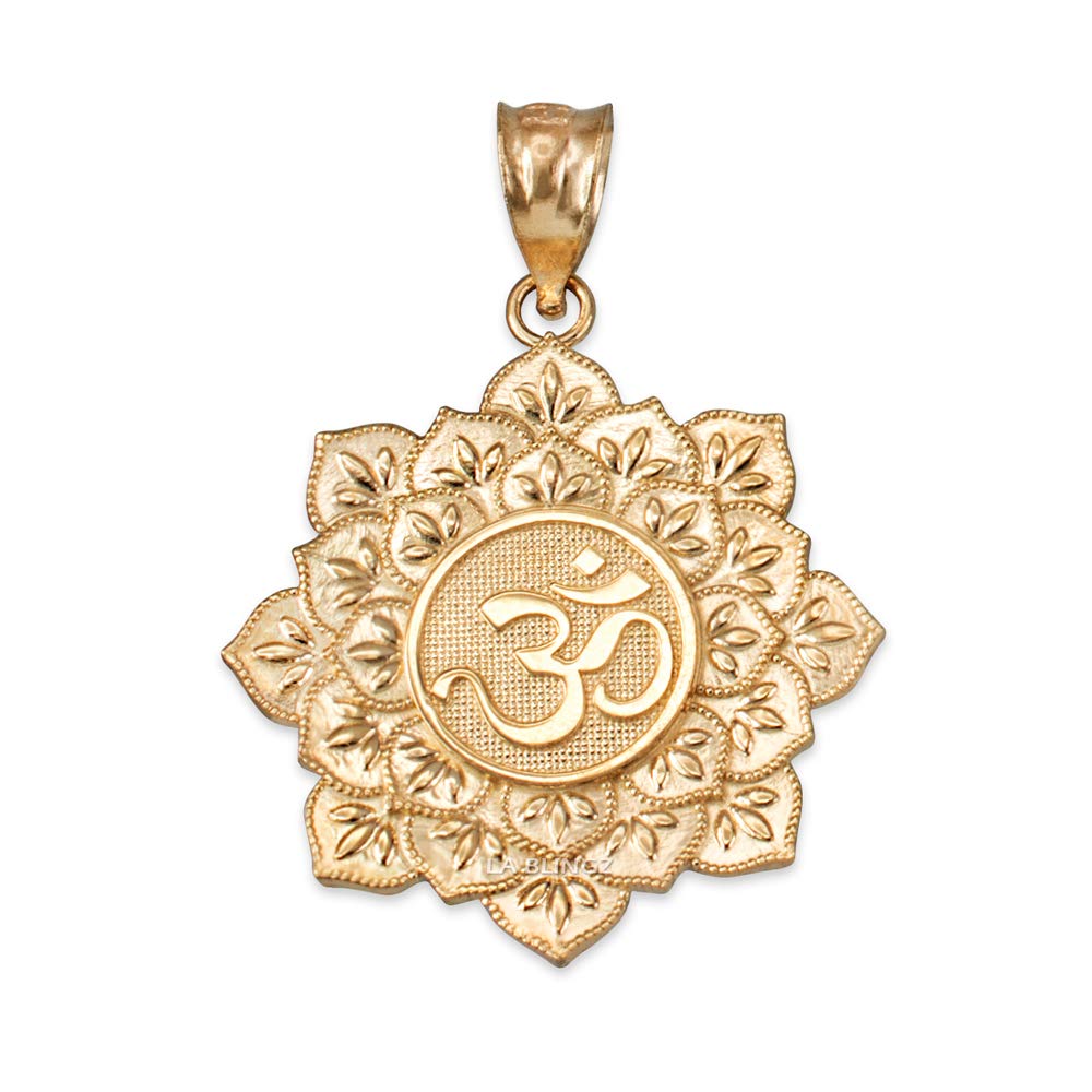 LA BLINGZ 10K Yellow Gold Om Lotus Mandala Pendant Necklace (Pendant Only)