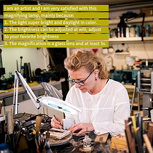 Magnifying Lamp with Clamp, NUEYiO 2,200 Lumens Dimmable Super Bright Daylight LED Magnifying Glass with Light, Adjustable Swivel Arm and Magnifier Lens for Reading, Crafts, Close Work, Repair- White