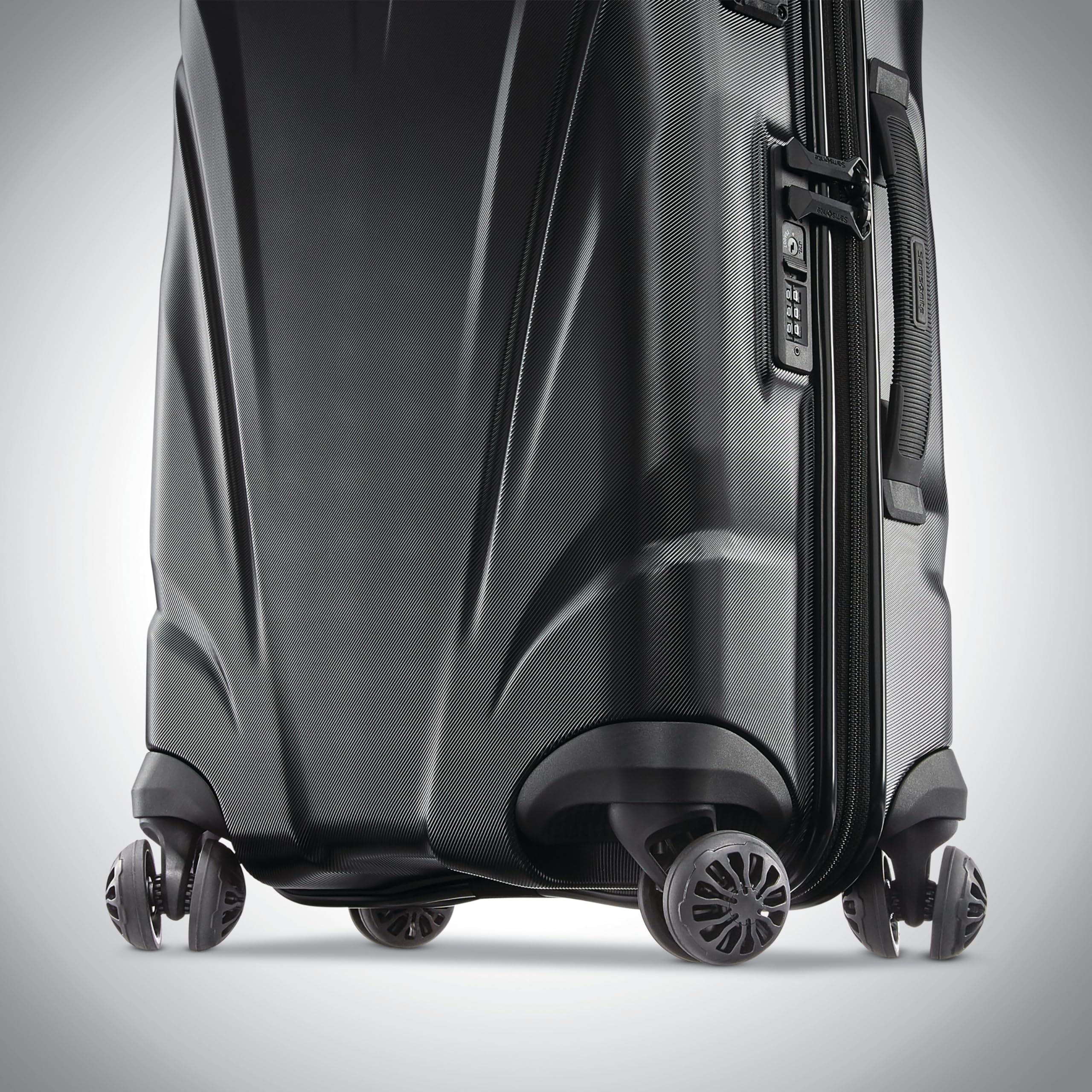 Samsonite Xcalibur XLT Spinner Hard Side Wheeled Carry On Travel Suitcase with USB Charging Port, Packing Cubes, and Adjustable Handle, Black
