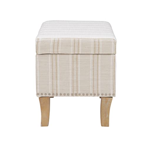 Linon Linen Stripe Upholstered Storage Stephanie Ottoman