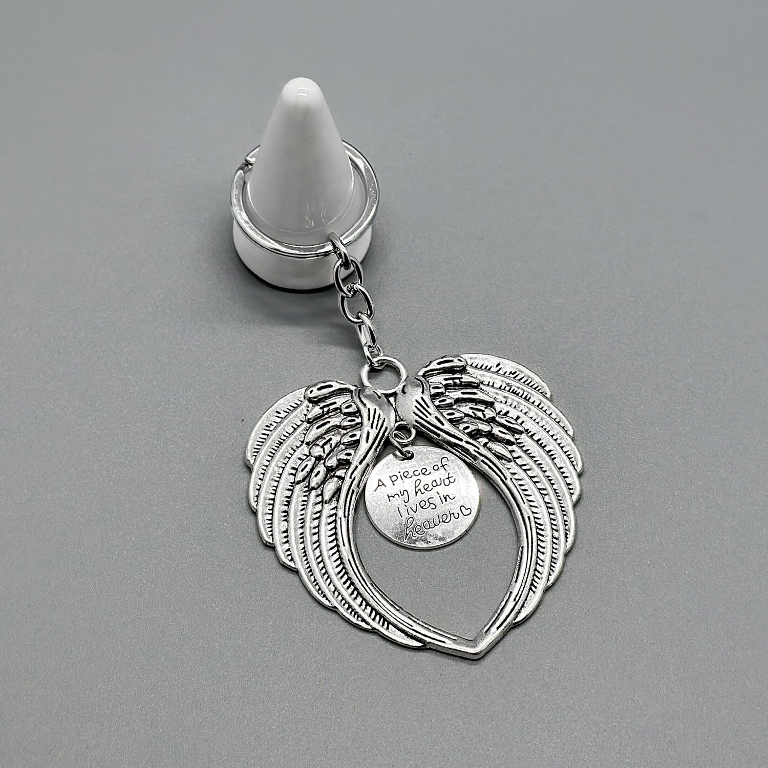 PHAETON 14PCS Silver Big Size Angel Wings Charms Keychain Key Ring for Memorial Keyring Religious Gifts Memorial Decorations
