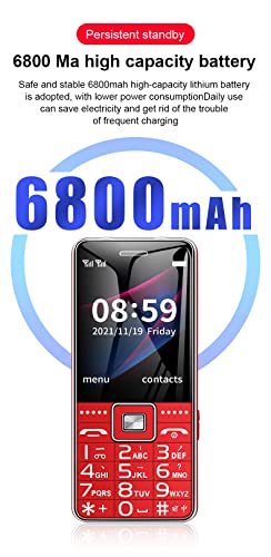 Unlocked GSM Big Button Feature Cell Phone for Elderly, 2.4" Screen Dual SIM 6800mAh Battery SOS Key Mobile Phone Easy to Use (Red)