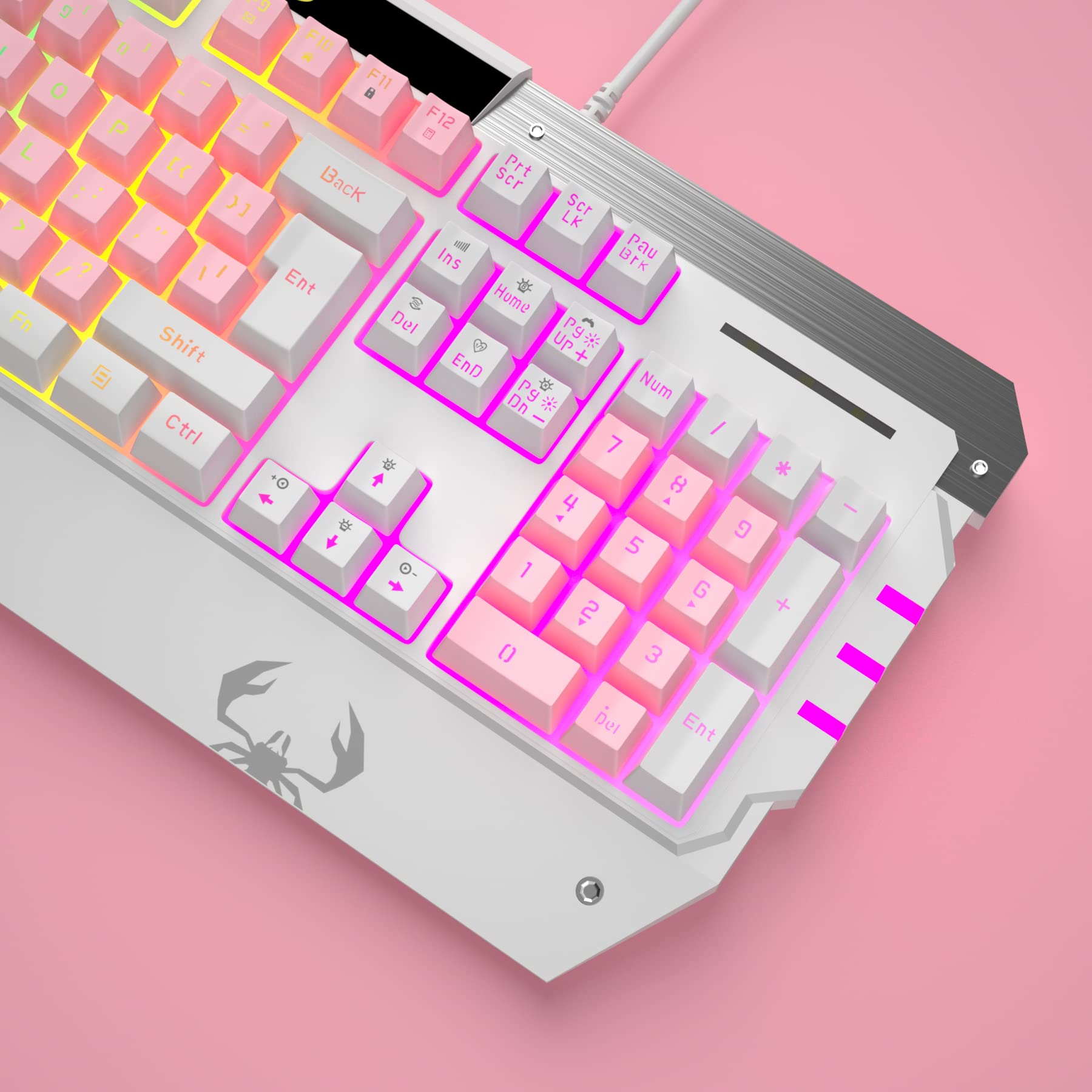 Pink Wired Gaming Keyboard Mouse Combo, Keyboard RGB Rainbow Backlit 104 Keys USB Ergonomic with Wrist Rest Keyboard with 4800 DPI Mouse for PC Gamer (White & Pink)