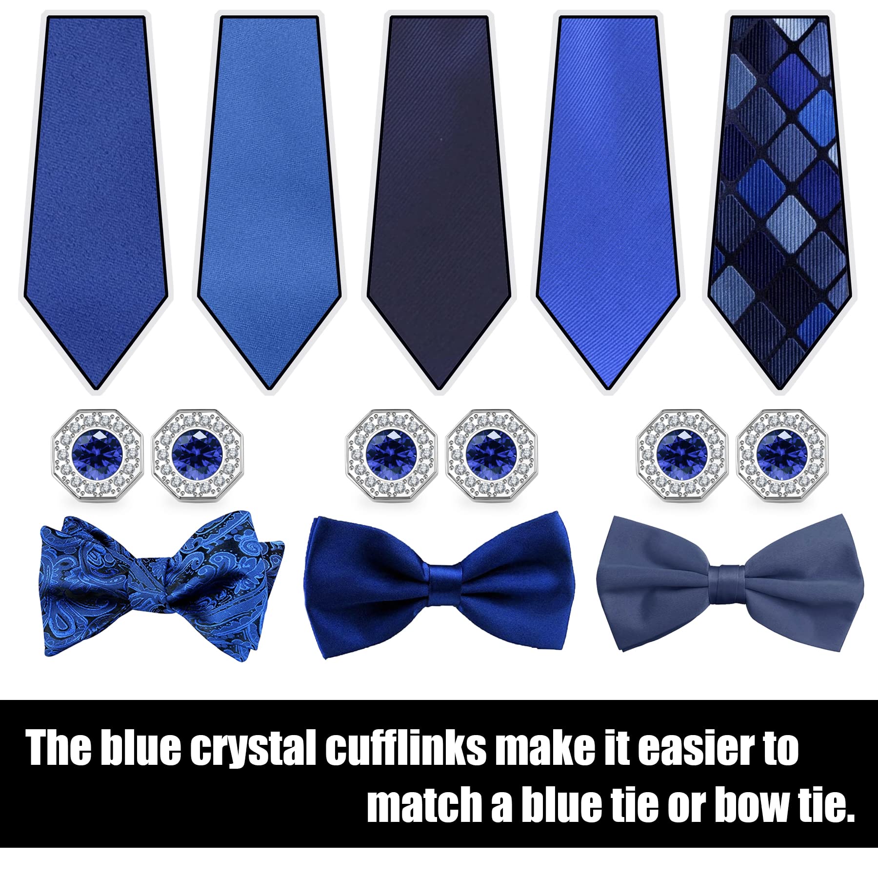 Sogee Navy Blue Crystal Cufflinks for Men Elegant Mens Cuff Links for Wedding Party Unique Gift