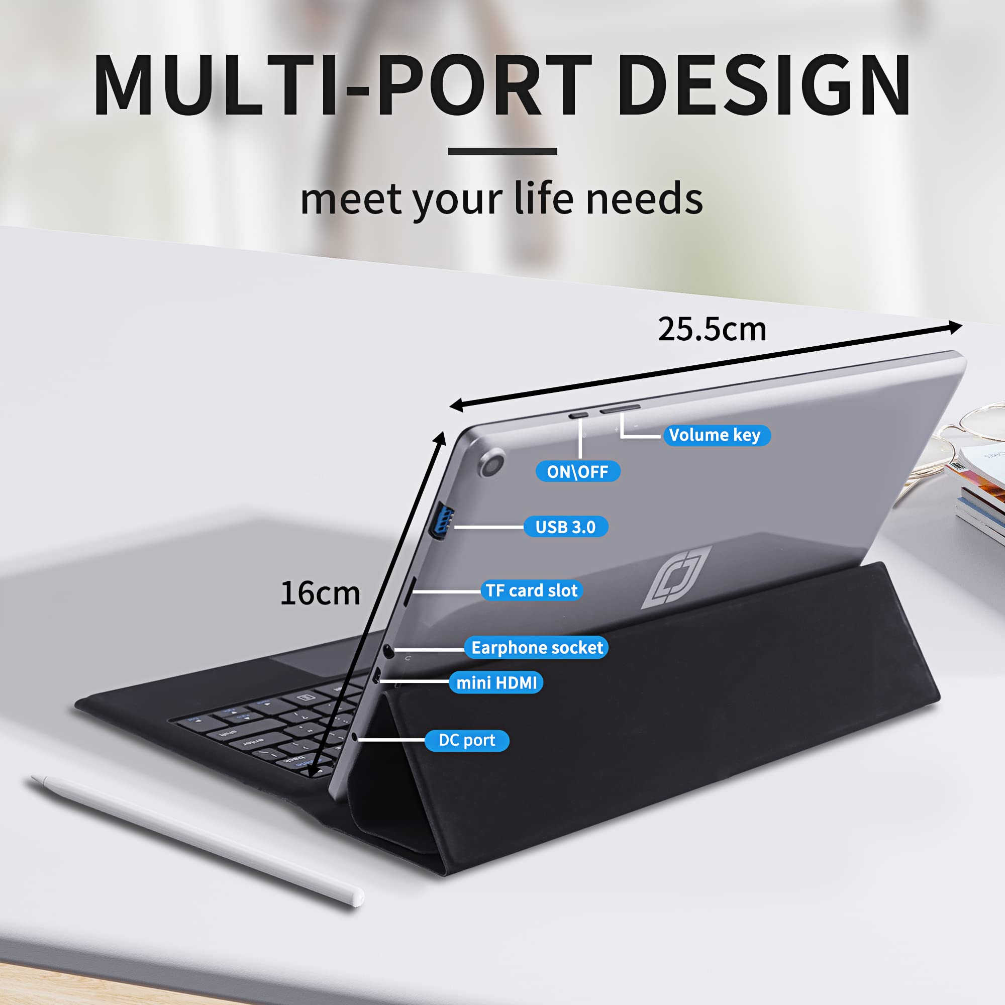 Meet-GT 【Win 10/MS Office 2019】 Jumper PC Win Tablet,10.1 inch Touchscreen Laptop 2 in 1 Tablet, 4G+128GB,Official Win 10 OS, Quad Core with Detachable Keyboard (Plus Keyboard) (4G+128G)