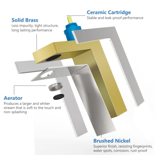 ๐ฉ๐ผ๐ป๐๐ฎ๐ป Brushed Nickel Bathroom Faucets, Solid Brass Single Hole Bathroom Sink Faucet, Modern Bathroom Faucets for Sink 1 Hole, Lead-Free Vanity Faucet with Pop-up Drain and Water Supply Hoses
