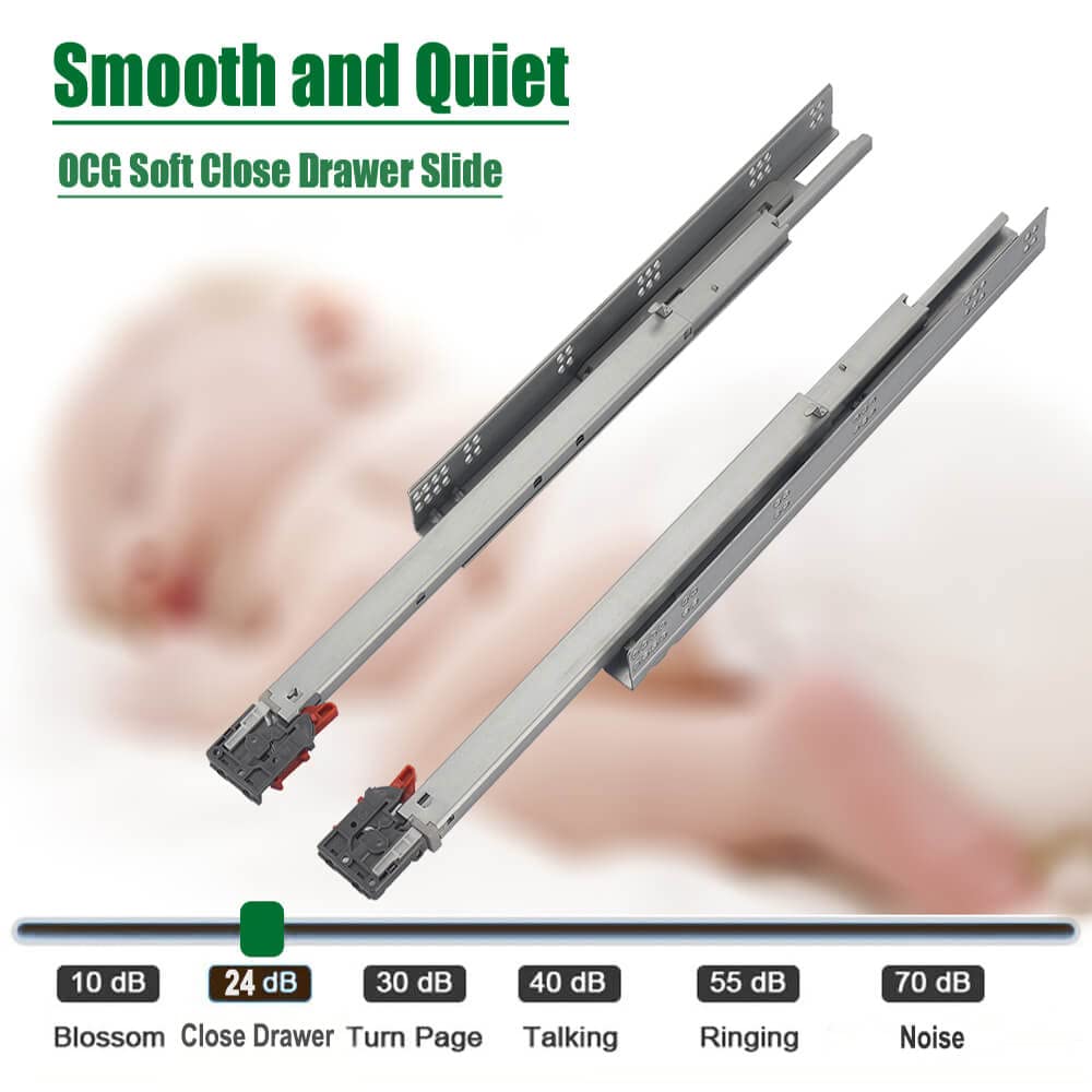 OCG Soft Close Undermount Drawer Slides 21 inch (6 Pairs), Full Extension Concealed Drawer Runners, Come with Mounting Screws and Brackets