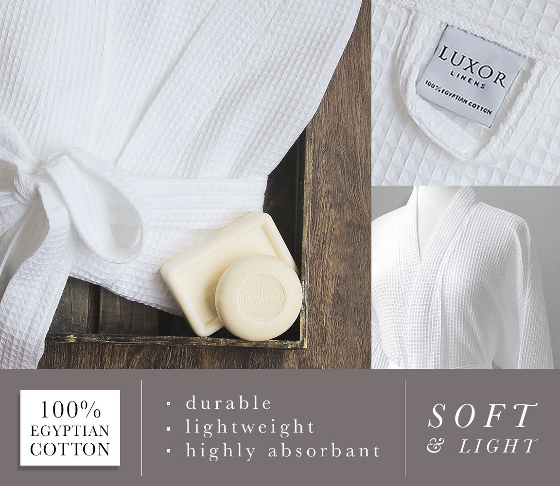 Luxor Linens LUXA HOUSE - Waffle Bathrobe - 100% Egyptian Cotton - Unisex/One Size Fits Most - Light Blue - One Size Fits Most
