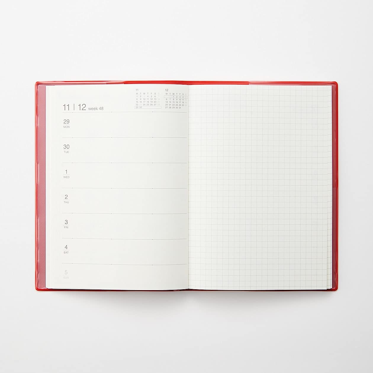 MUJI Monthly/Weekly Schedule Book 2022 B6 Size Red Beginning December 2021 Polyvinyl Chloride Cover Planner Scheduler