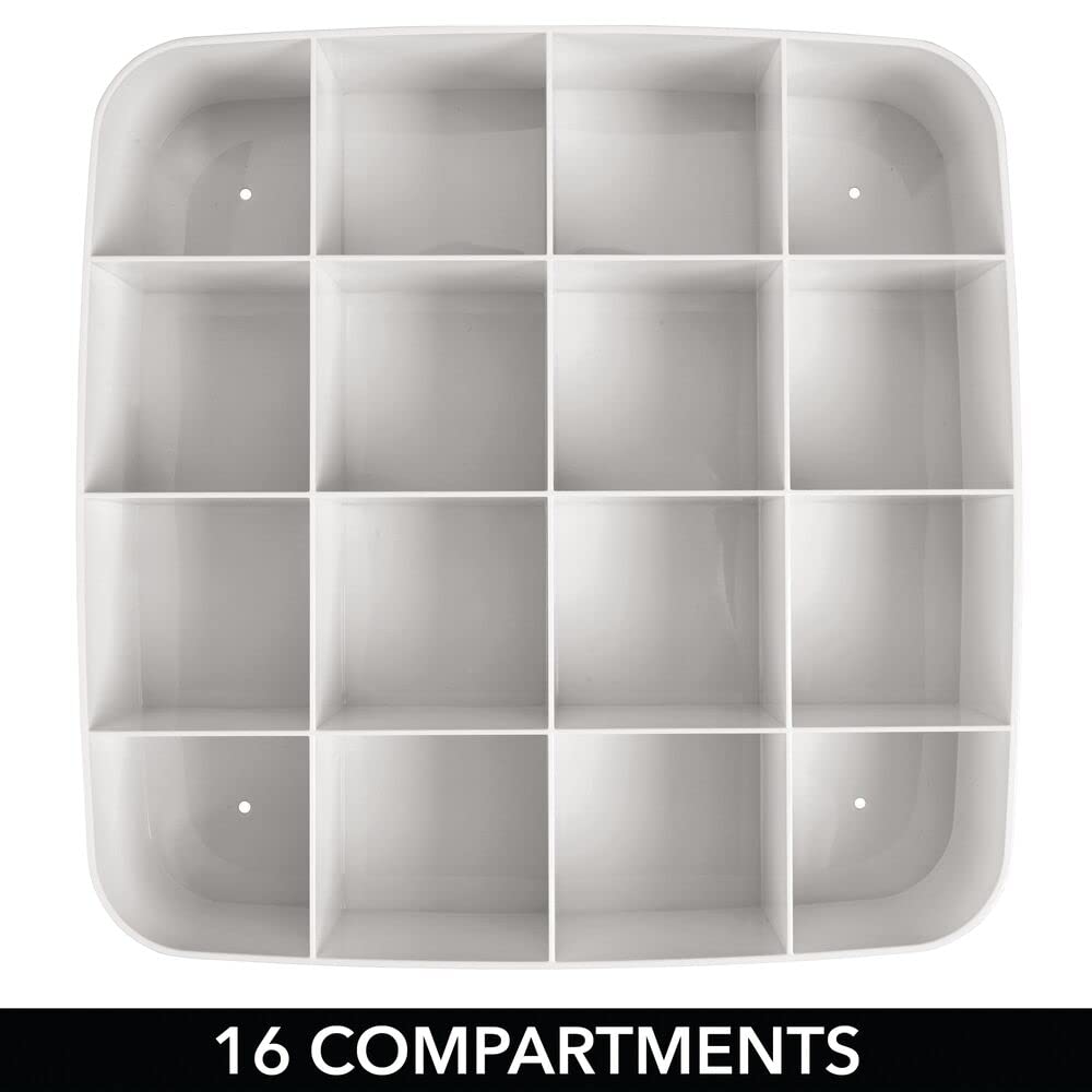 mDesign Plastic Closet Accessory Drawer Organizer for Dresser, Closet, Bedroom, Bathroom, Entryway, Office - Store Belts, Ties, Socks, Watches - 16 Sections - 2 Pack - Light Gray