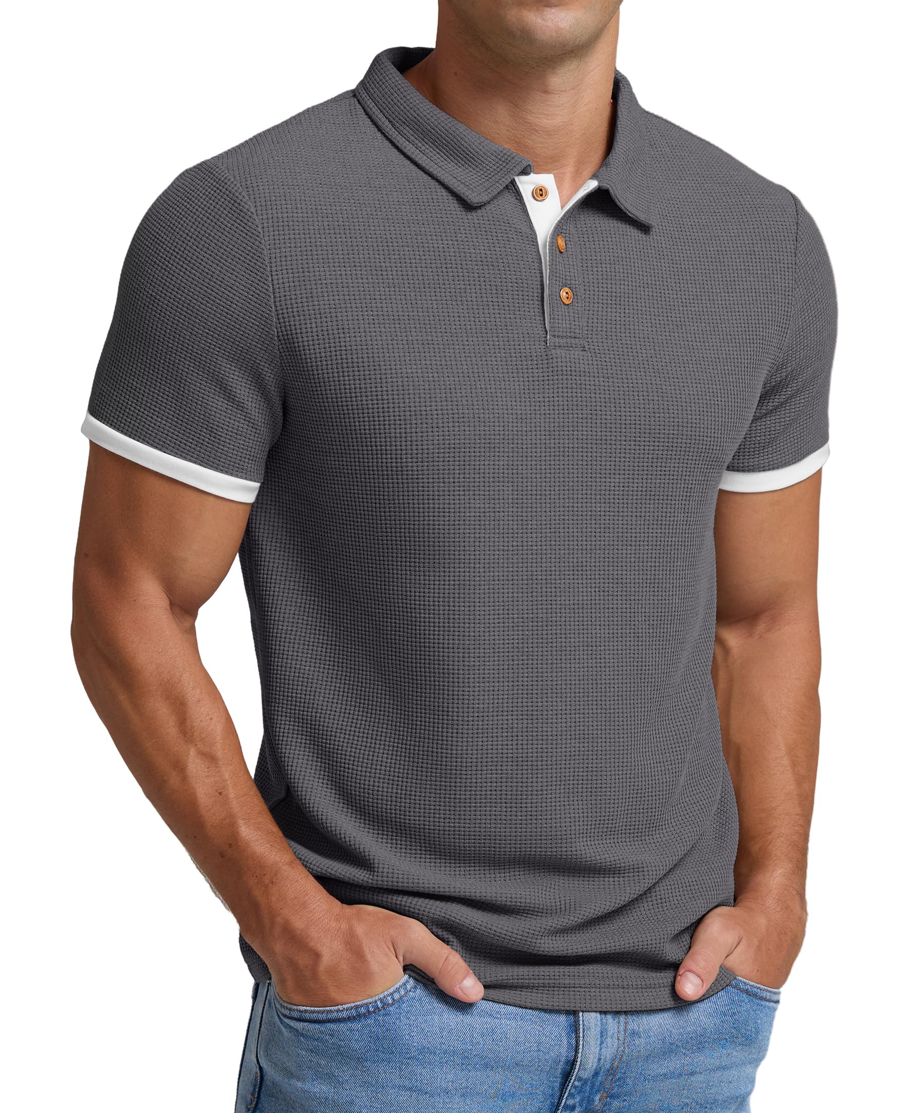 Sailwind Men's Waffle Knit Short Sleeve Casual Polo Shirts Dark Gray