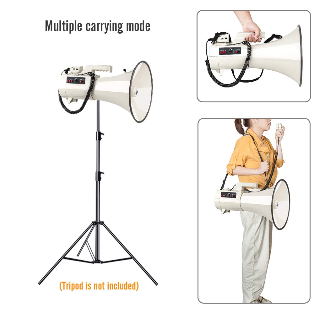 My Mealivos 75 W 2000 Professional Yard Sound Range Heavy PA Bullhorn Megaphone Speaker, Adjustable Volume, Loud Hand Held Megaphone, Outdoor Activities, Coaching, Football, Baseball, Hockey(Ivory)