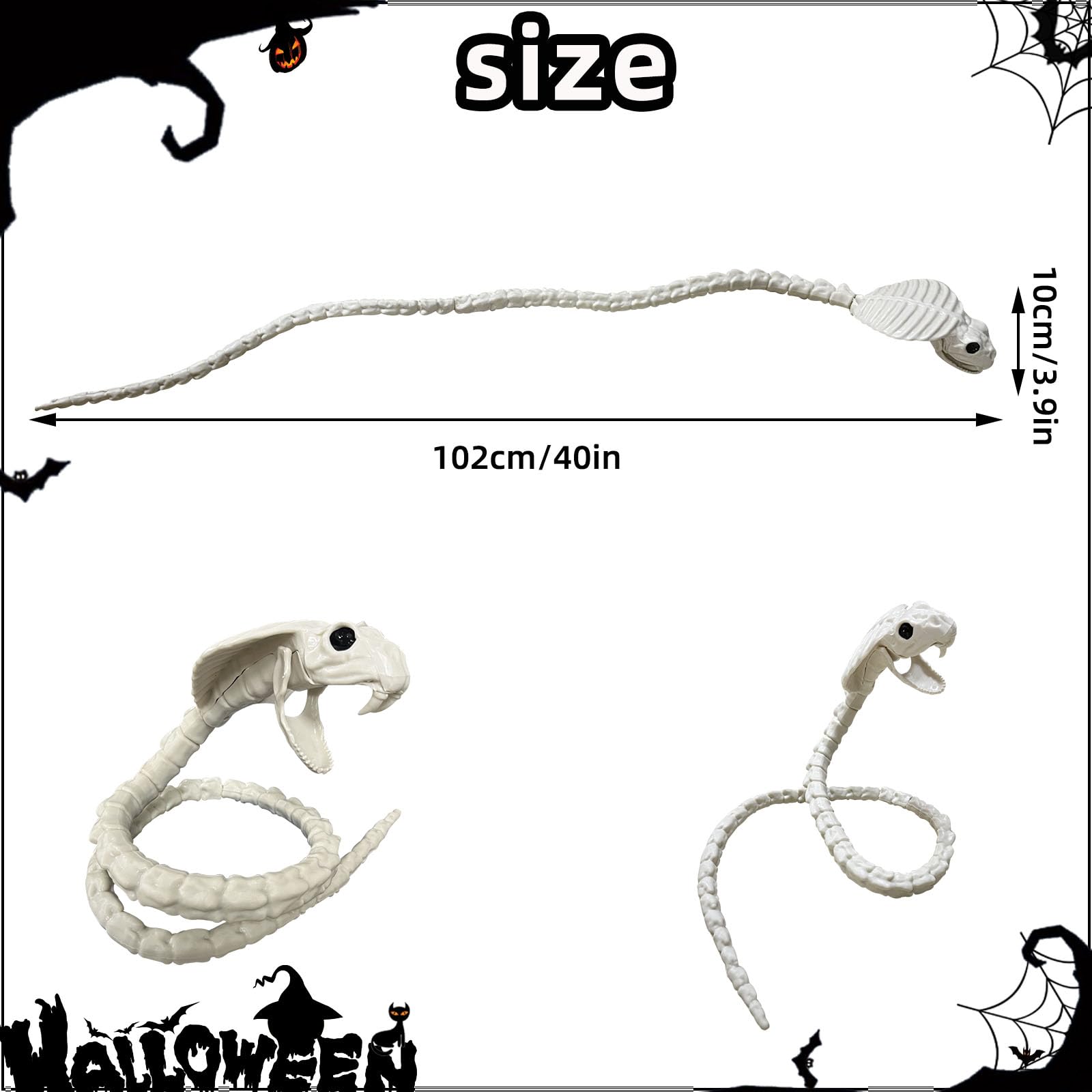 Lodou Slithering Skeleton Snake ,Halloween Animal Skeleton Props Skeleton Snake Halloween Decorations Creepy Decor Party Props (Snake)