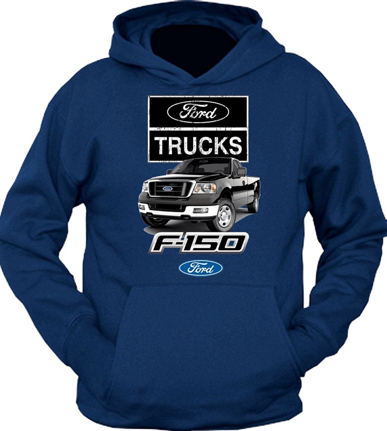 Lucky Ride FORD TRUCKS F-150 Black 4x4 BUILT TOUGH HOODIE SWEATSHIRT, Navy, XL