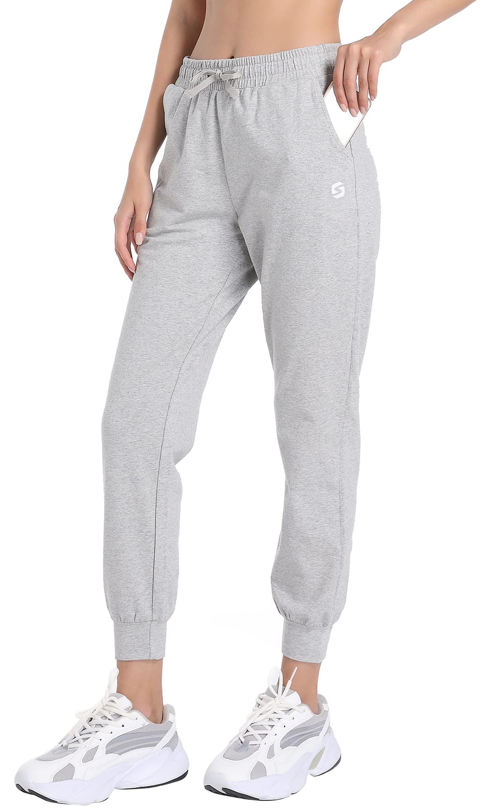 S Spowind Women's Cotton Jogger Sweat Pants with Pockets Lightweight Tapered Track Sweatpants for Running Athletic Yoga Lounge Black