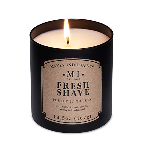 Manly Indulgence Fresh Shave Jar Candle 16.5 oz - Musk, Vanilla & Bergamot - Woodsy Amber & Cedarwood - Up to 60 Hour Burn - Soy Blend Wax, USA Poured
