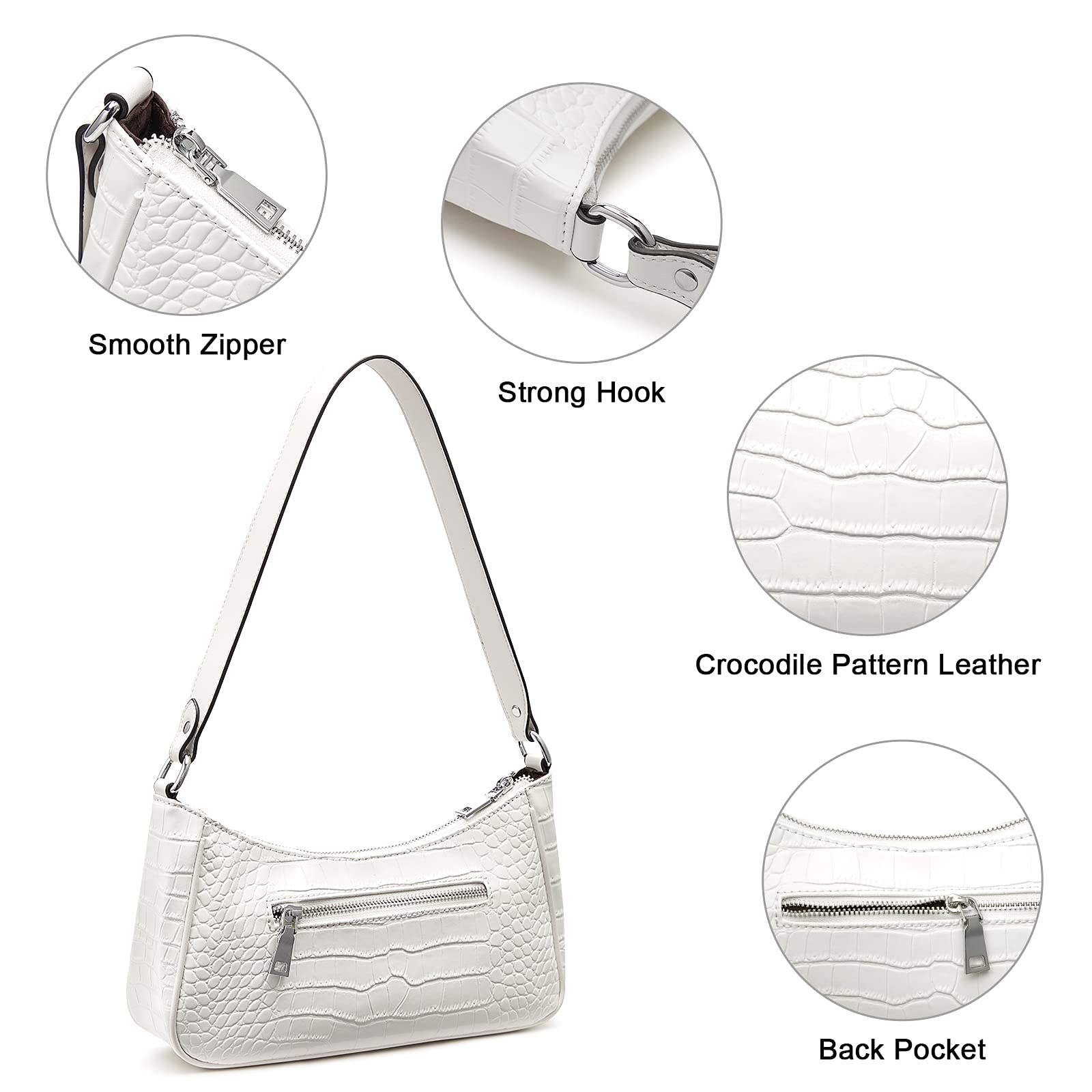 S-ZONE Genuine Leather Shoulder Bag for Women Hobo Purse Handbag Crocodile Pattern Zipper Small Classic