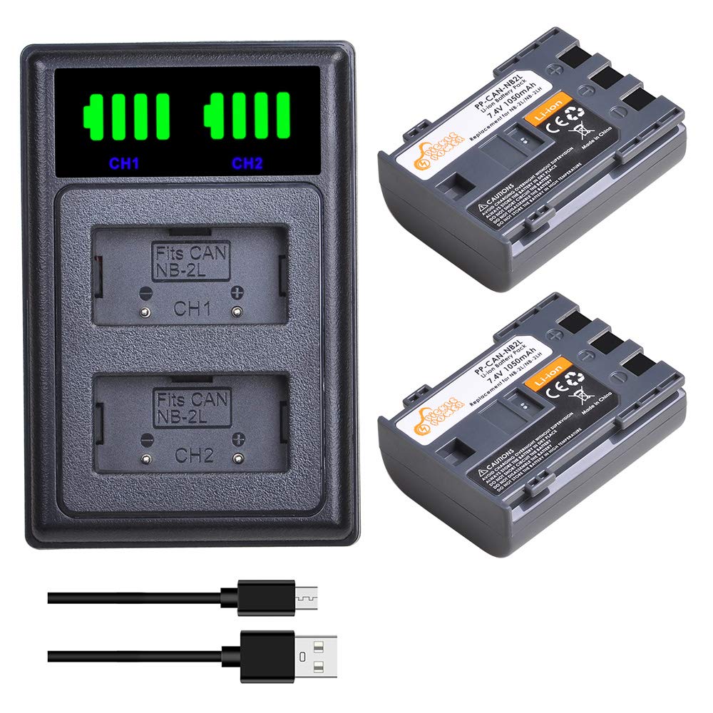 Pickle Power 2Pcs NB-2L NB-2LH Battery and LED Dua Charger for Digital Rebel XT XTi PowerShot G7 G9 S70 S80 S60 S50 S30 S40 S45 DC420 DC410 EOS 400D 350D VIXIA HF R10 Elura 40 50 60