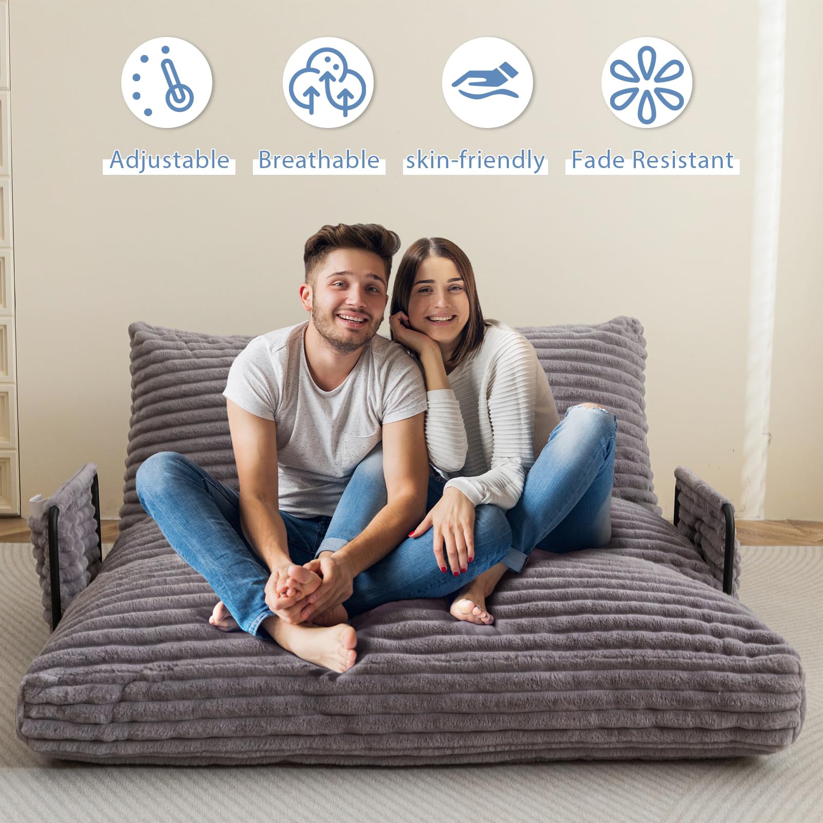 YOSHOOT Adjustable Lazy Floor Sofa, Convertible Bean Bag Sofa Bed Couch, 5-Position Foldable Sleeper Chair with Armrest, Versatile Floor Seating Sofa for Reading Gaming, Beige