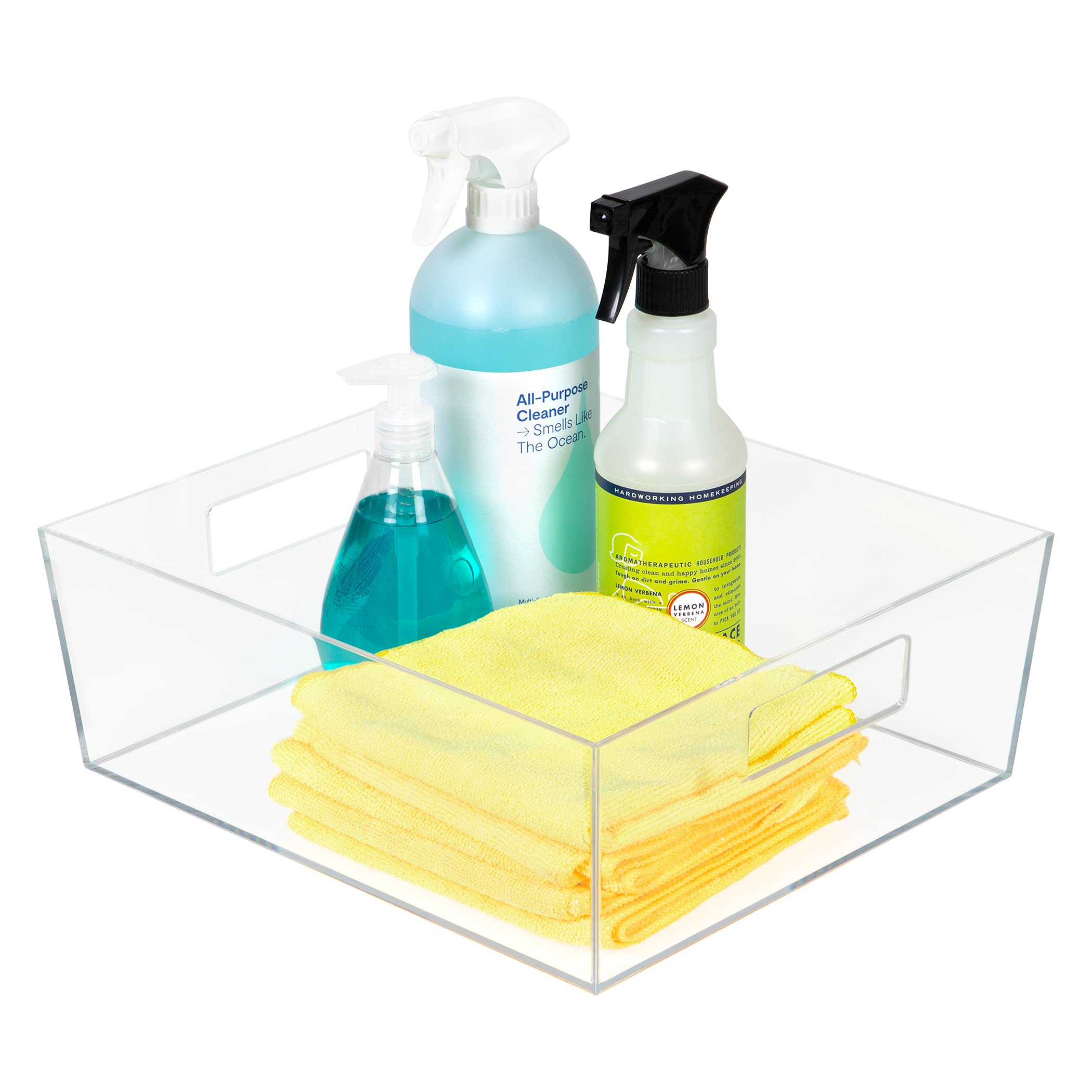 Richards Homewares Shallow Clear Storage Bins-Set of 2 β Pantry, Kitchen Plastic Containers for Organizing Fridge, Drawers 13β x 11.4β x 4.1
