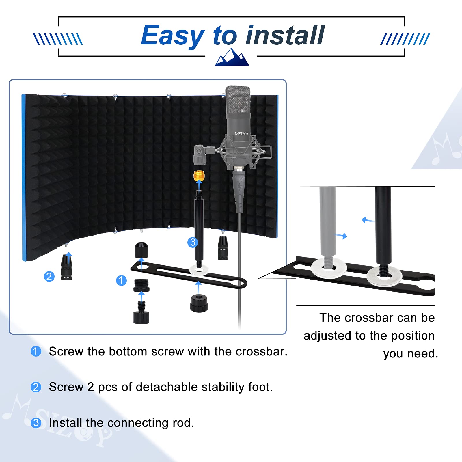 MSIZOY 5-panel Black Foldable Studio Recording Microphone Isolation Shield,High Density Mic Sound Absorbing Foam Shield for Vocal/Acoustic Recording Podcasts Singing and Broadcasting Gaming YouTube