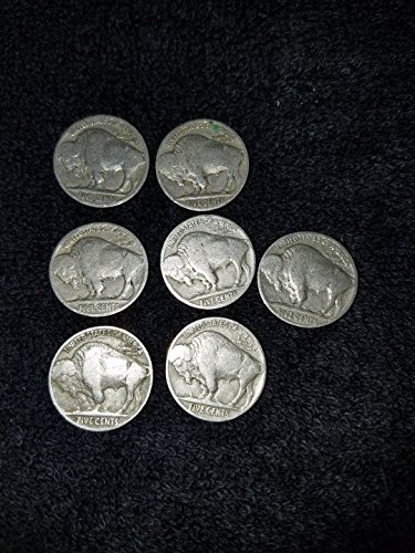 U.S. Buffalo (Indian Head) Nickels - 7 Coin Grab Bag - 7 Different Dates from 1913 to 1938 Nickel Circulated to Fine