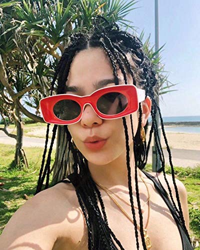 My Shades Rectangle Thick Frame Fashion Sunglasses Chunky Funky (Red Front, White)