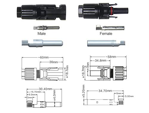 Sunway Solar Panel Cable Connectors 8pairs for Connecting Solar Connector Adapters with Assembly Tool Spanners for Connecting Solar Panels Extension Cable, 10 awg PV Wire,Solar Controller Regulator