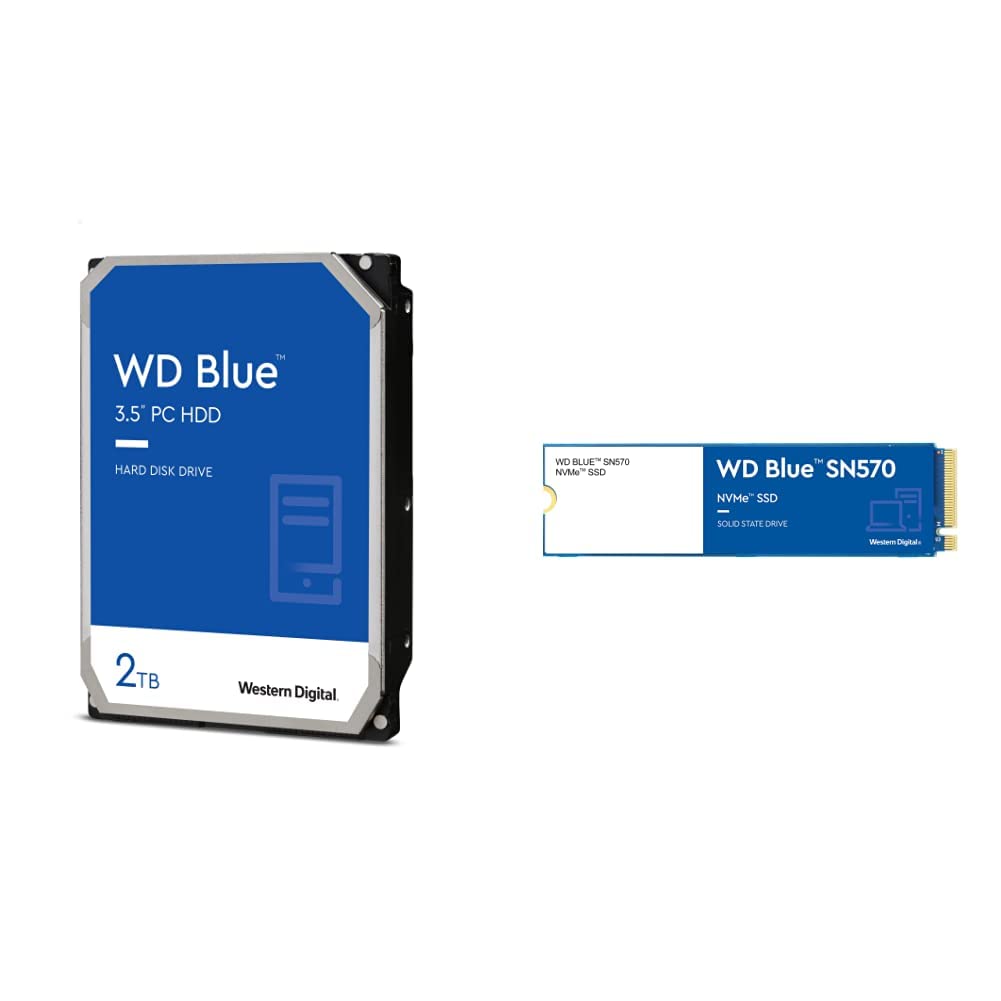 Western Digital 2TB WD Blue PC Internal Hard Drive & 1TB WD Blue SN570 NVMe Internal Solid State Drive SSD - Gen3 x4 PCIe 8Gb/s, M.2 2280, Up to 3,500 MB/s - WDS100T3B0C