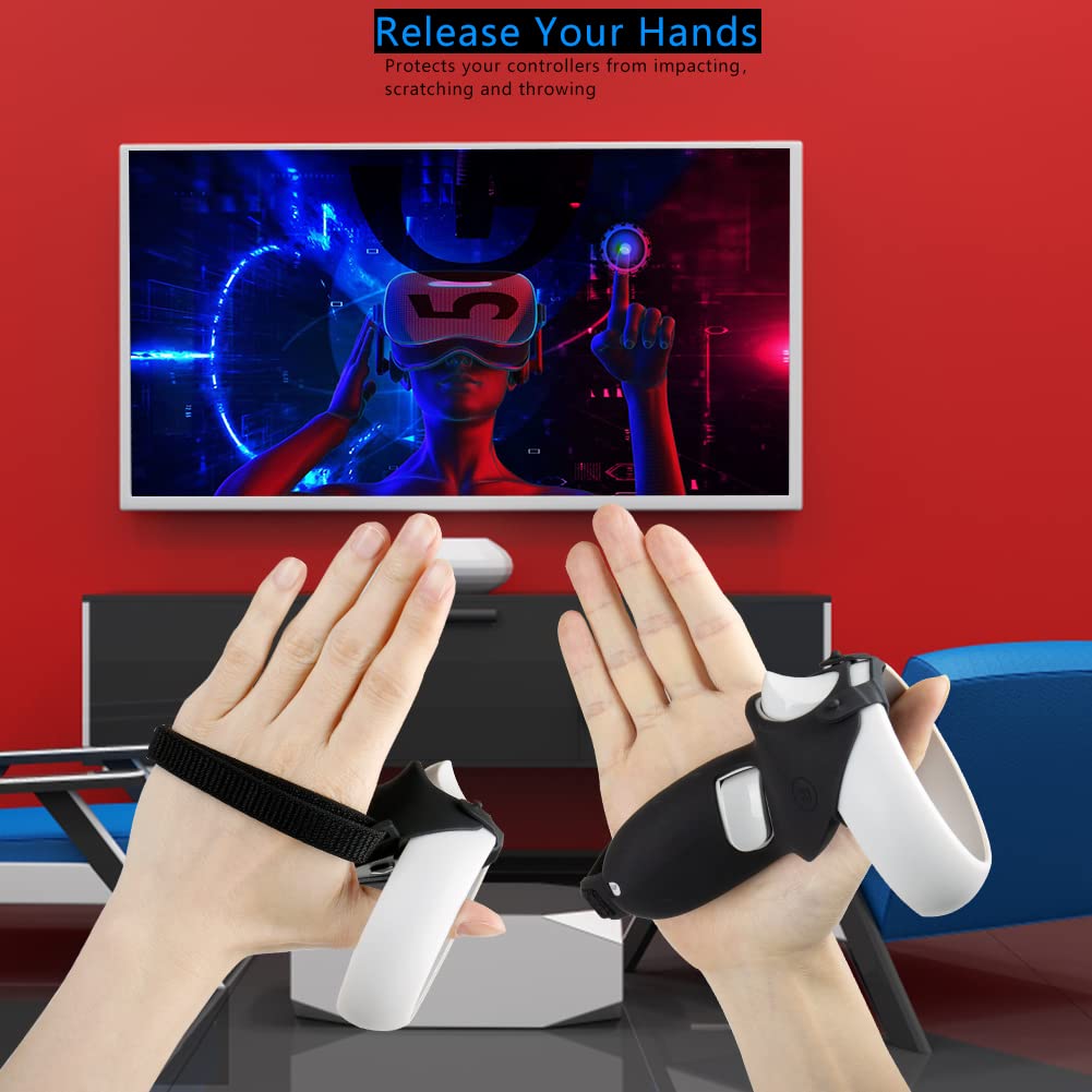 Riokko Oculus Quest 2 Controller Grips VR Handle Protector Anti-Slip and Anti-Fall Protective Silicone Sleeve Adjustable Wrist Strap for Oculus Quest 2