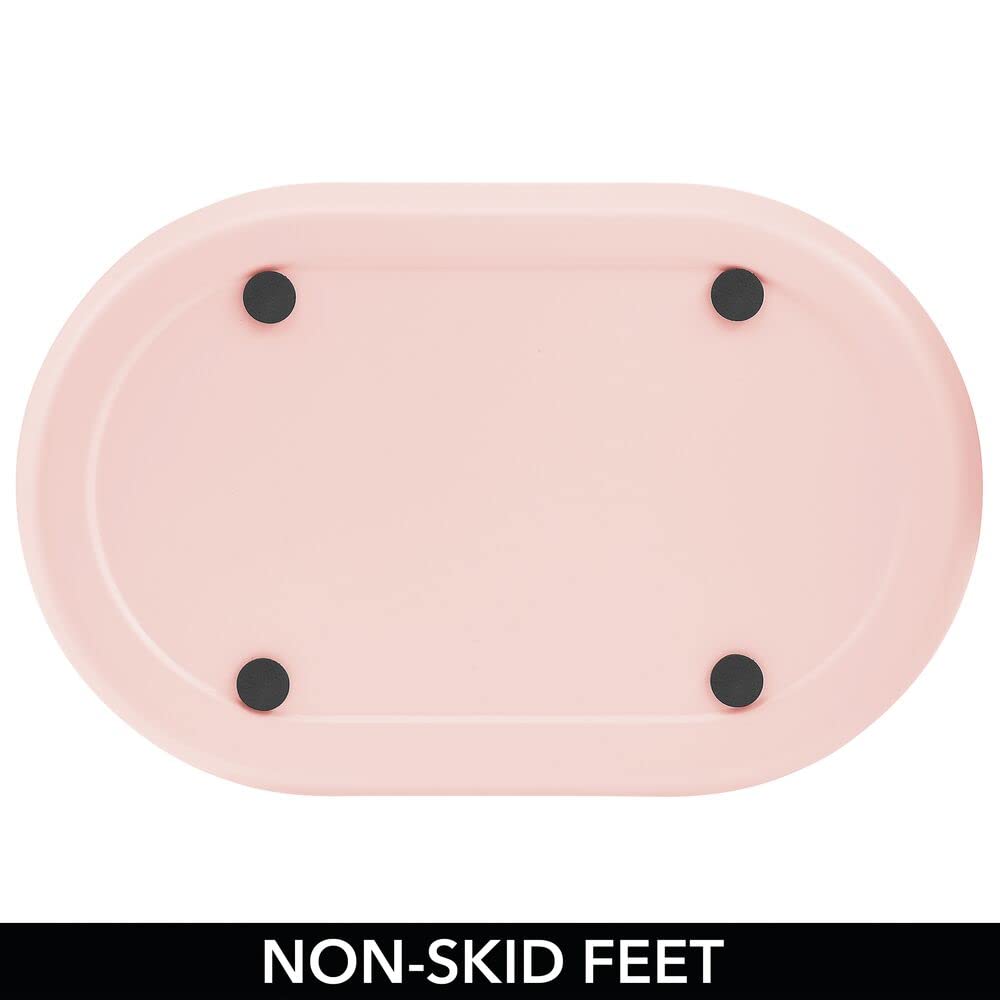 mDesign Small Metal Oval 2.5 Gallon Trash Can, Decorative Wastebasket, Garbage Trashcan DustBin for Bathroom, Bedroom, Bedroom, Kitchen, Office, Waste, Refuse, Recycling, Vivi Collection, Light Pink