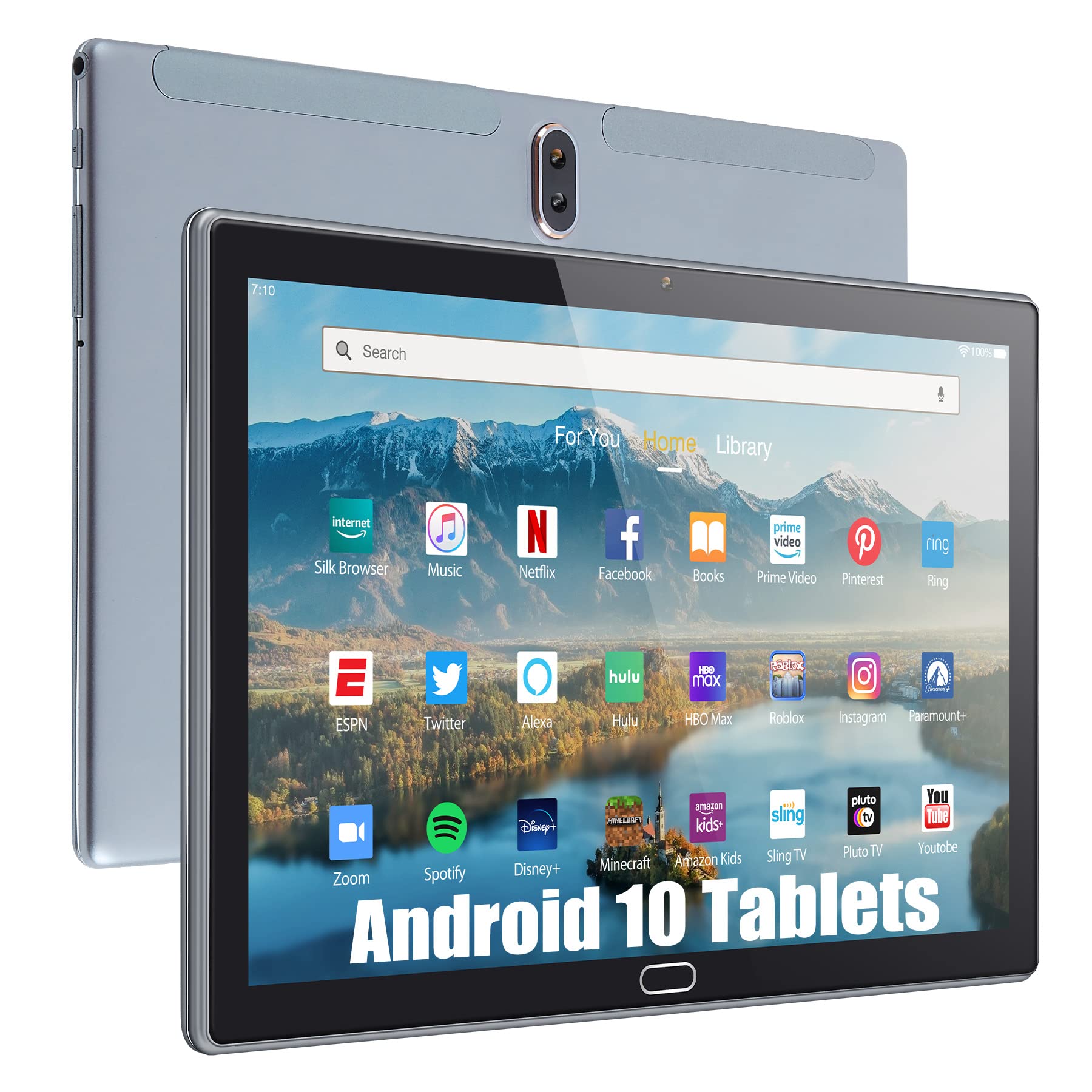 ZaoFePu Android Tablet 10 Inch WiFi HD Display Andorid 10.0GMS Tablets RAM 2+32GB, ROM 800 x 1280, Camera 500w, Type-c Charging Port -Silver Grey N10