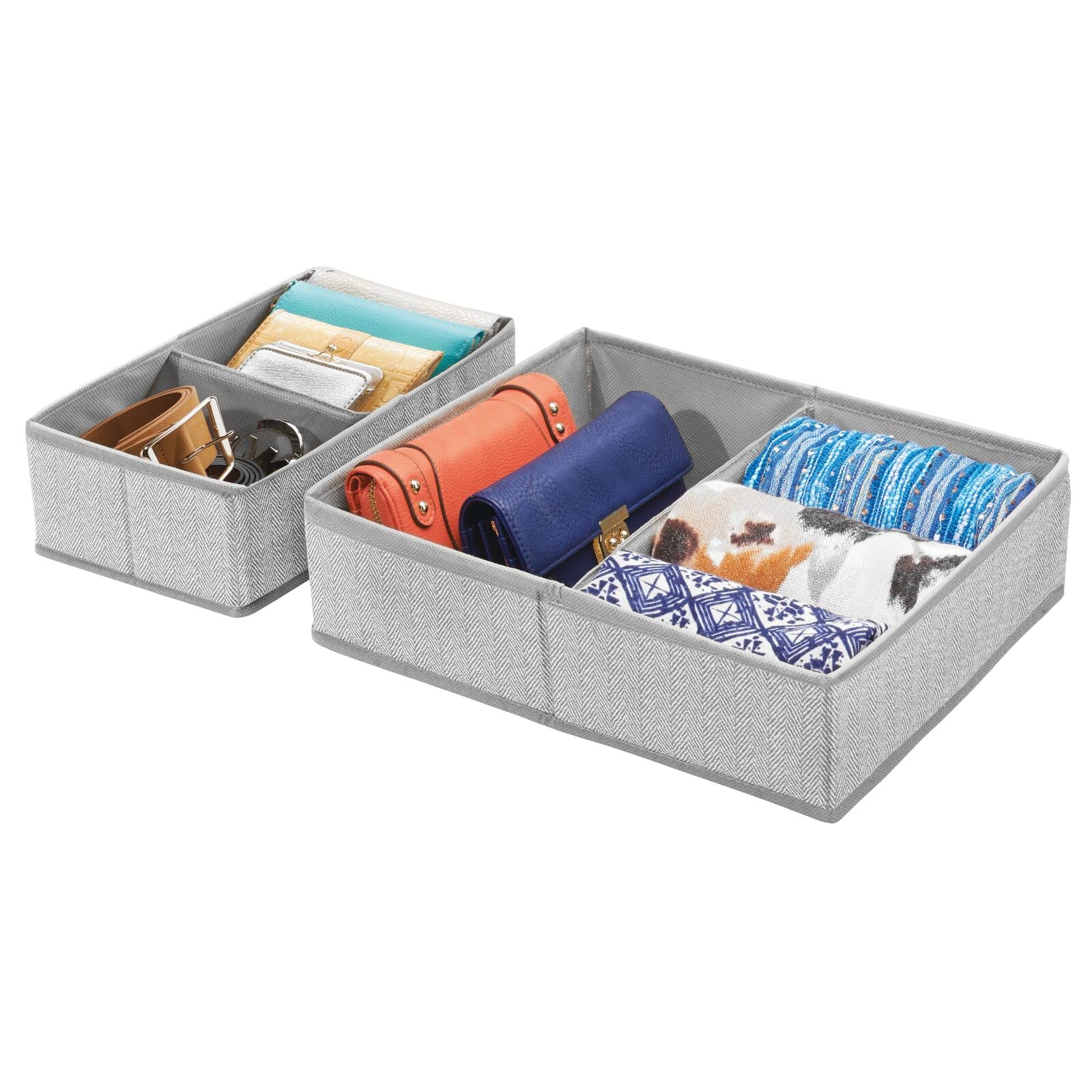 mDesign Soft Fabric Dresser Drawer and Closet Storage Organizer Bin for Bedroom - Holds Lingerie, Bras, Socks, Leggings, Clothes, Purses, Scarves - 4 Pack - Gray Herringbone