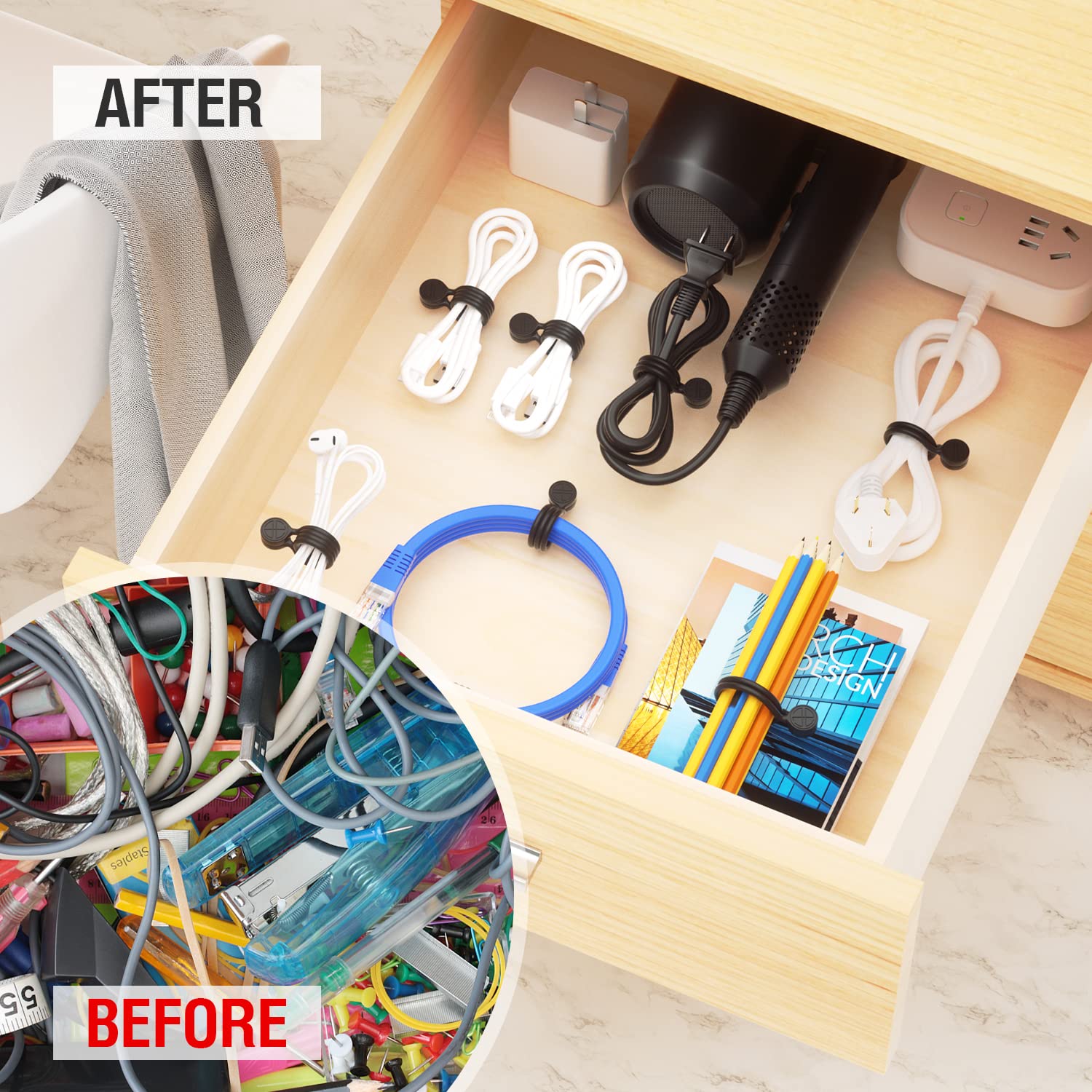 Magnetic Twist Ties, Reusable Silicone Cable Ties with Strong Magnet for Bundling and Organizing,Cord Wrap Clip Straps for Home or Office (Carbon Black-16 Packs)