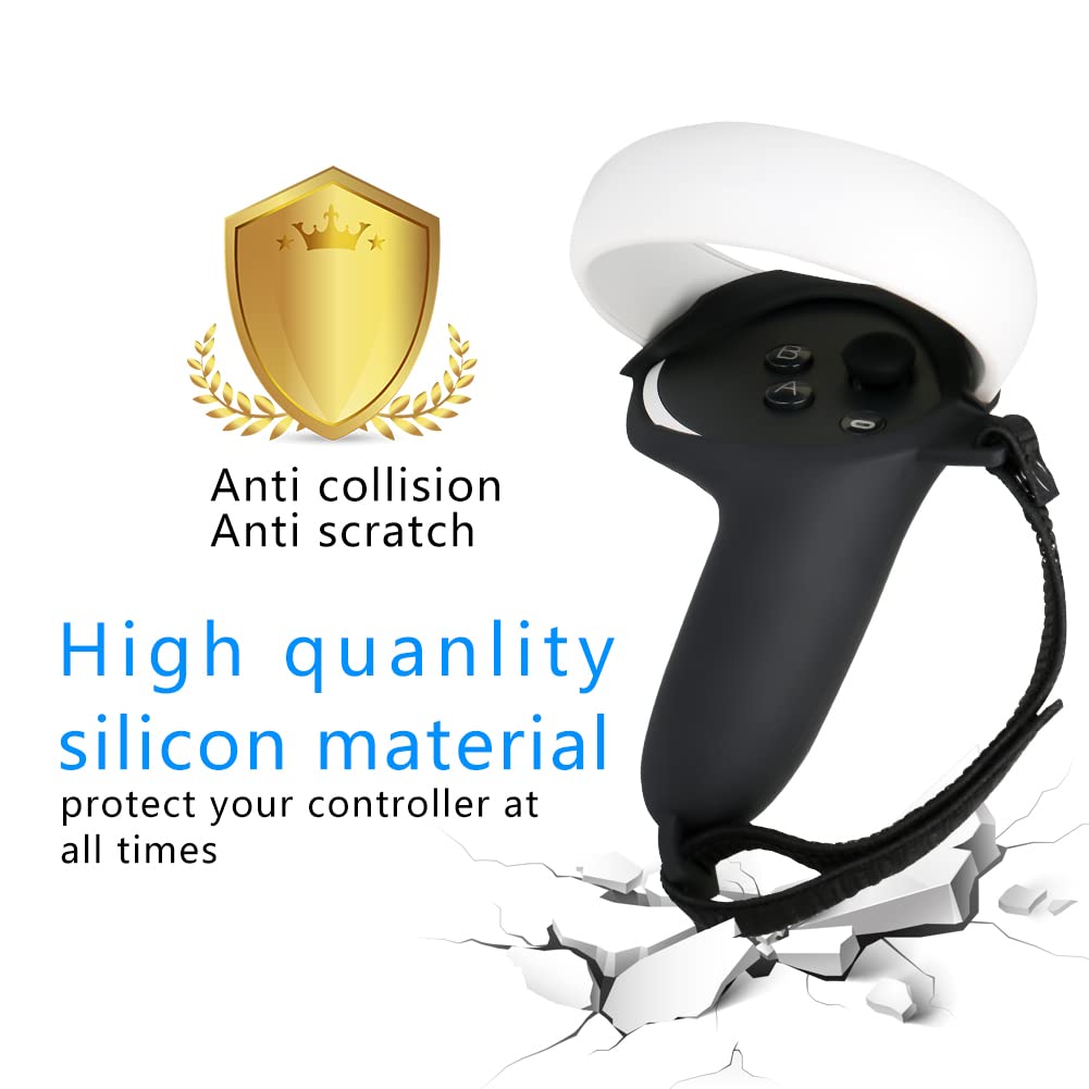 Riokko VR Controller Grip Covers for Quest 2,Anti-Throw Handle Sleeve Oculus Quest 2 Accessories with Nylon Adjustable Wrist Knuckle Strap
