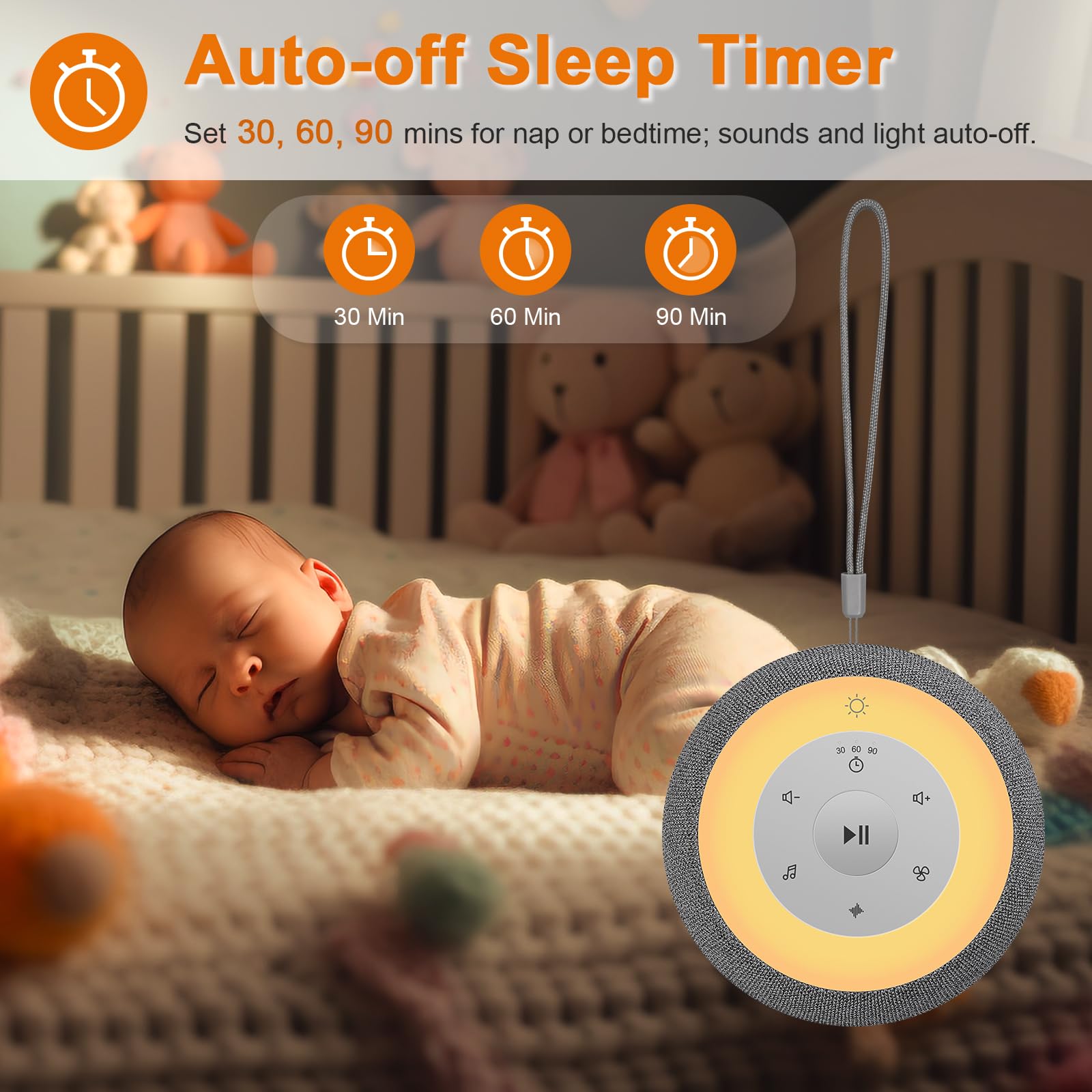 White Noise Machine, Sleep Sound Machine with Baby Night Light, 26 Soothing Sounds and 32 Adjustable Volume, Timer and Memory Function, Sound Machine for Baby, Adults, Home, Office, Travel