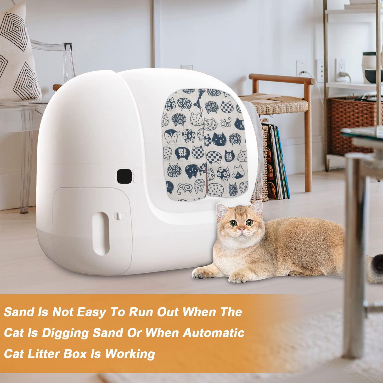 Ligebul Door Curtain for Self Cleaning Cat Litter Box, Automatic Cat Litter Box Door Curtain - White Cat
