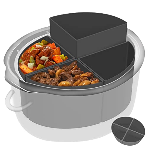 Slow Cooker Liners, Silicone Slow Cooker Divider Insert Fit 6QT Slow Cooker, Reusable & Leakproof, Easy Clean & Dishwasher Safe,BPA Free (4 Count, Grey)
