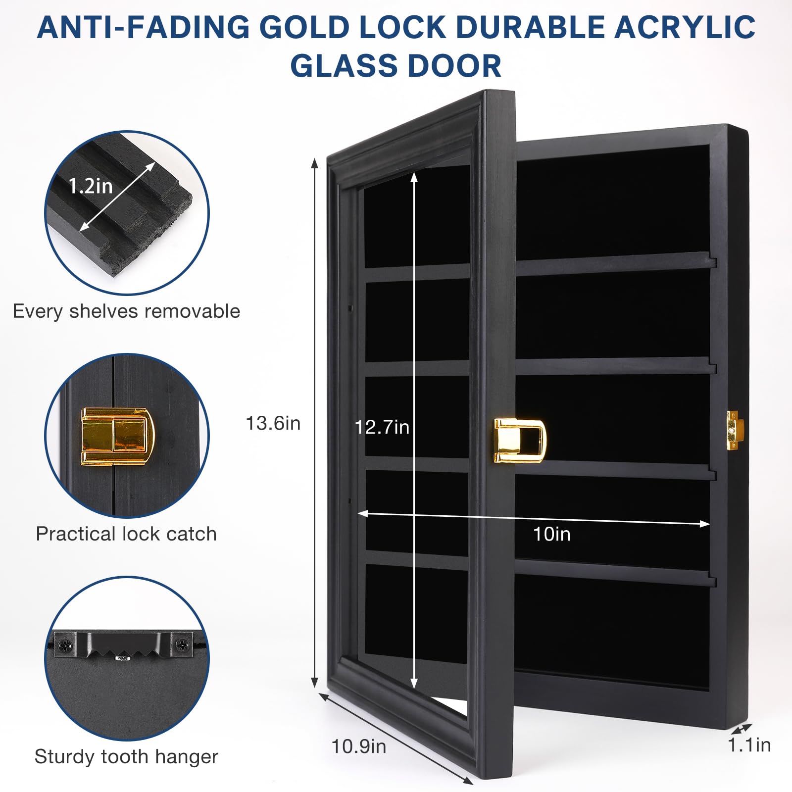 LIUYALO Knife Display Case 5 Rows Pocket Knife Display Cases for Collections Stand Military Folding Knife Shadow Box Wall Cabinet with UV Protection Acrylic Lockable, Black