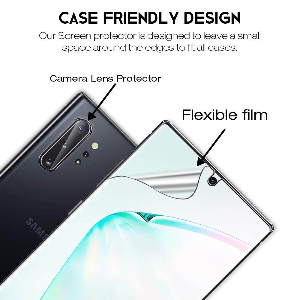 LK 5 Pack 2 Pack Screen Protector + 3 Pack Camera Lens Protector for Samsung Galaxy Note 10 Plus 6.8-inch, Positioning Tool, HD Ultra-Thin, Flexible TPU Film Clear