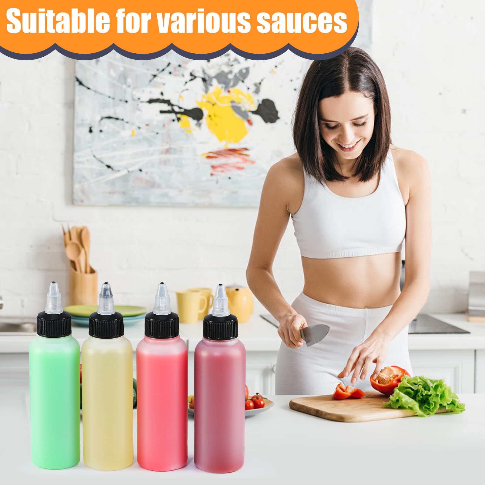 Yephets 32 Pack Semi-Transparent Boston Dispensing Bottles Empty Round LDPE Plastic Squeeze Dropper Bottles Squeeze Bottles with Twist Top Cap for Liquids Oils Art Crafts Kitchen Household (4 oz)