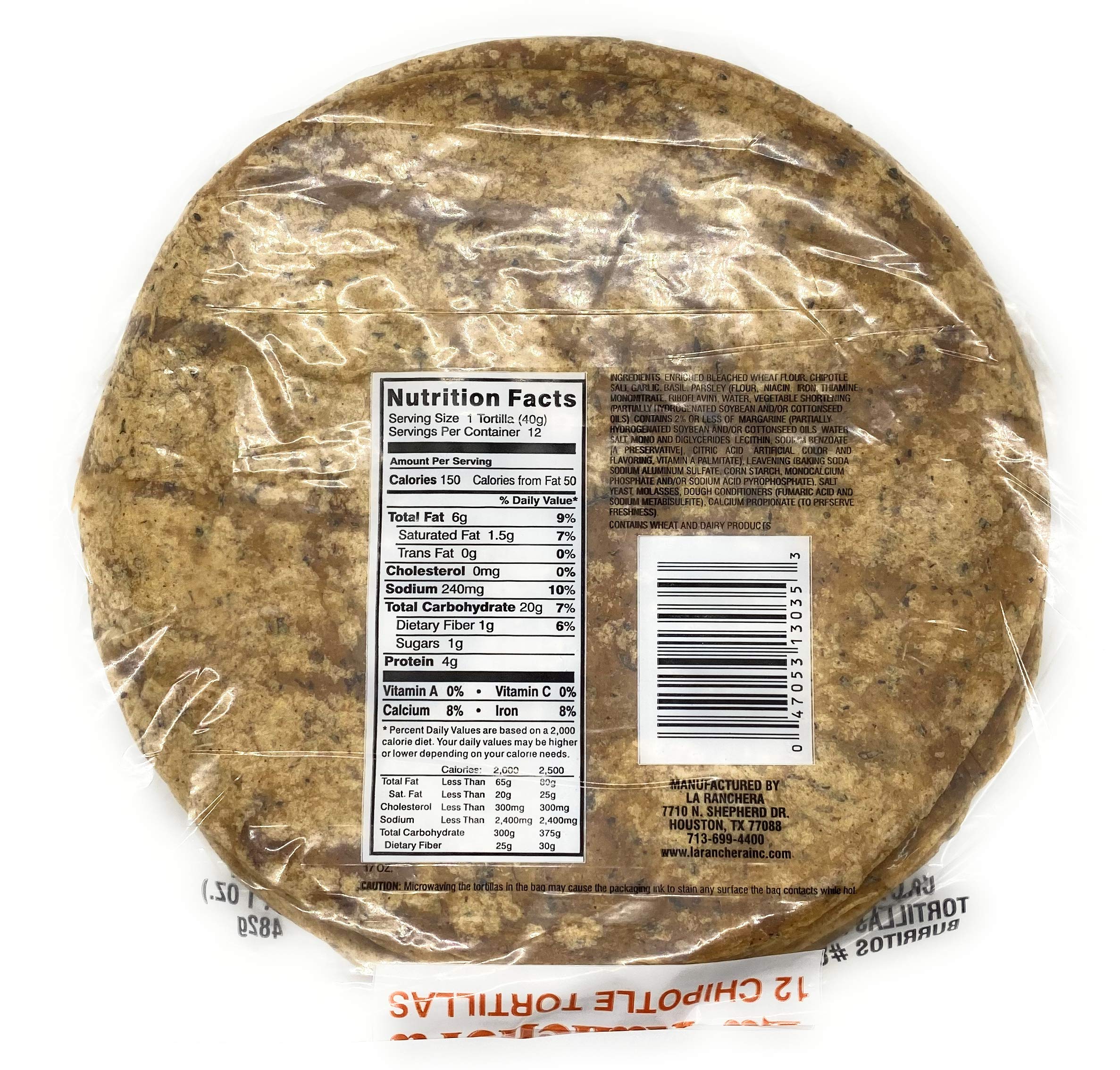 La Ranchera 8 inch Chipotle Tortillas 12 CT, REAL CHIPOTLE FLAVOR for burritos, small wraps, quesadillas, breakfast tacos (PACK OF 3)