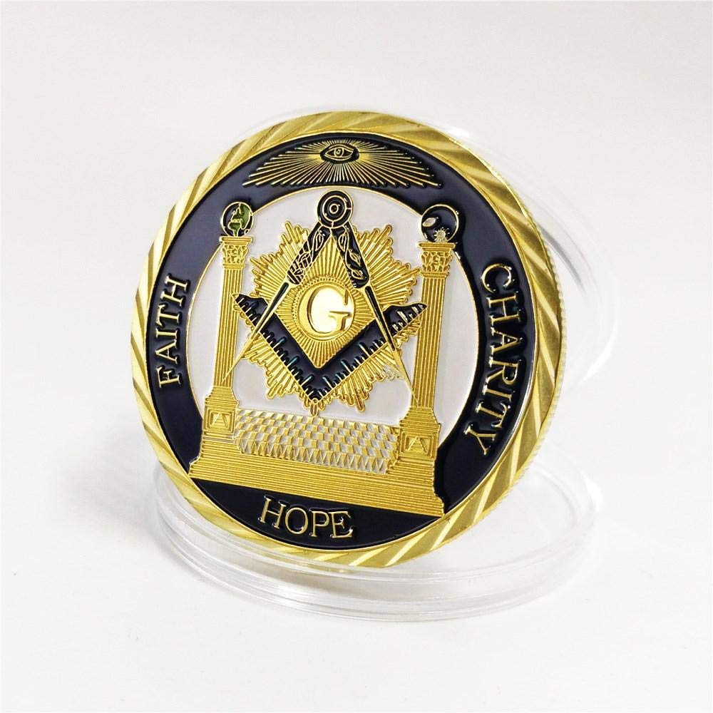 Very Beautiful Masonic Gold Commemorative Coins Freemason Medal Gold Plated Coin Association Under A Brotherhood of Man