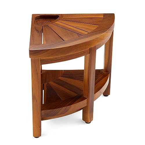 TeakCraft Corner Teak Shaving & Foot Rest with Shelf, 12" Fully Assembled, The Tilos
