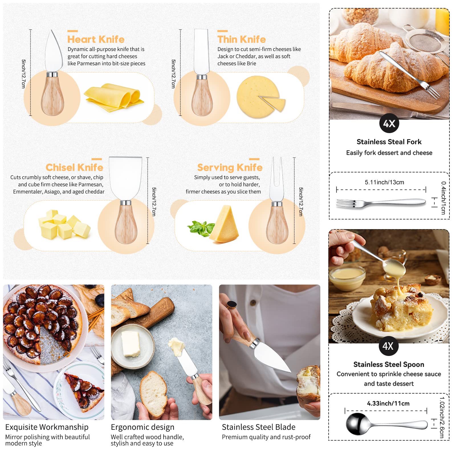 Yetene 30 Pieces Cheese Spreader Charcuterie Accessories Labels Markers for Board Butter Knife Stainless Steel Mini Serving Spoons and Forks Wedding Birthday, Silver, one size