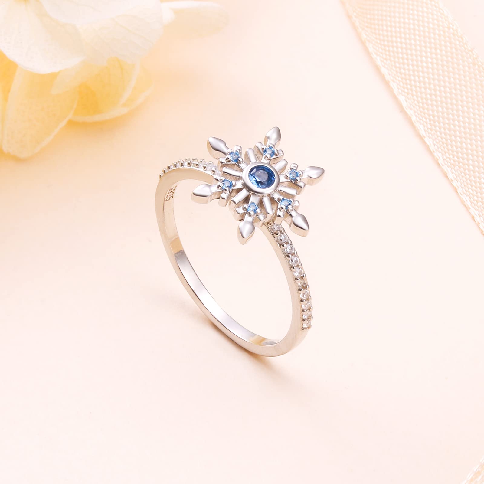 S925 Sterling Silver Spinner Snowflake Fidget Anxiety Worry Relieving Boredom ADHD Autism Band Rings Jewelry Women Men