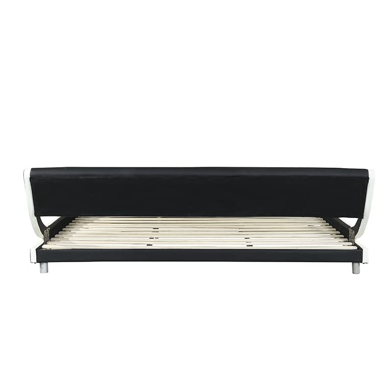 MegaChunk Faux Leather Upholstered Platform Bed Frame, King Size, Curve Design, Wood Slat Support, No Box Spring Needed, Easy Assemble, Black+White