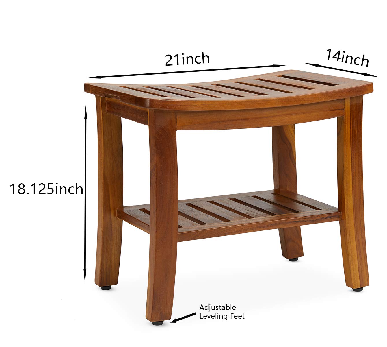 TeakCraft Teak Shower Bench with Shelf 21 Inch, Fully Assembled Teak Wood Shower Stool & Spa, Shower Bench for Elderly, Indoor and Outdoor Use, The Hermod