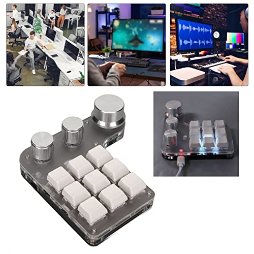 Yoidesu Mini 9 Key Mechanical Keypad RGB Gaming Keyboard Portable One Handed Fully Programming Keys with 3 Knobs for Windows Computer Gaming Software (White)