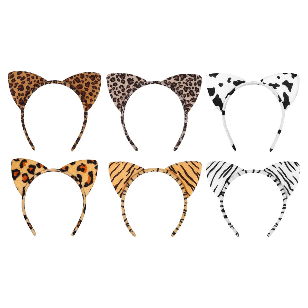 Lurrose 6pcs Plush Cheetah Leopard Grain Cat Ear Hairbands - Cosplay Hair Hoops and Headbands for Halloween, Festivals, Holidays